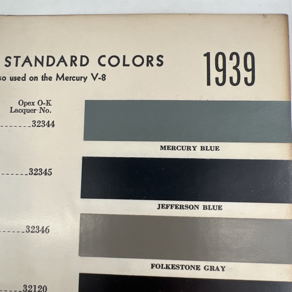 1939 Ford Standard Car Paint Color Chip Chart Sheet Sherwin-Williams | eBay