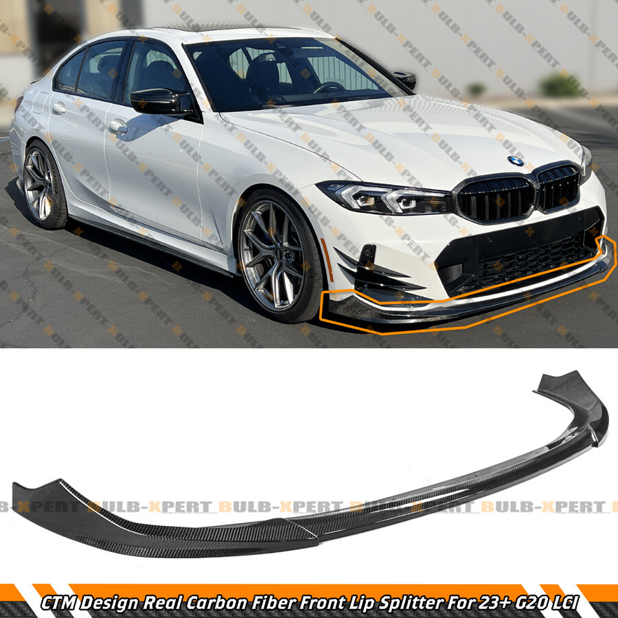 For 23-25 BMW M340i 330i G20 LCI CTM Real Carbon Fiber Front Bumper Lip ...