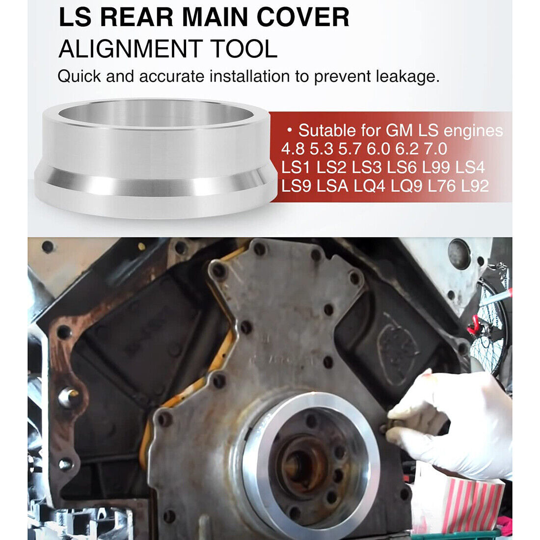 for LS Rear Main Cover Alignment Seal Install Tool GM Gen III IV 4.8 5. ...