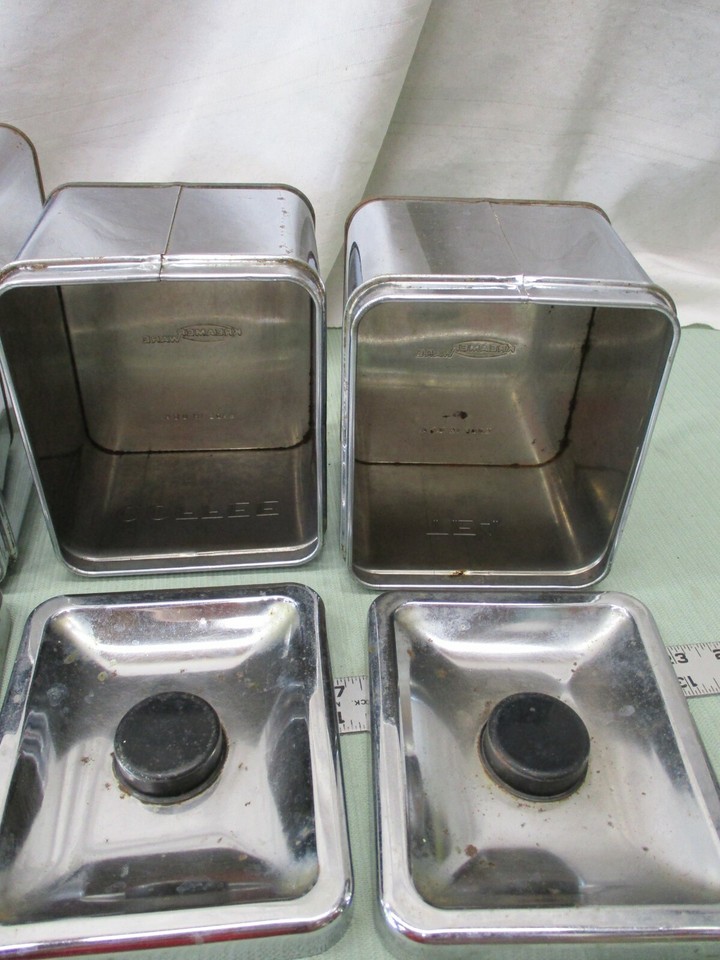 Vintage 1950's Kreamer Ware Metal Kitchen Canister Set Coffee Tea Flour ...