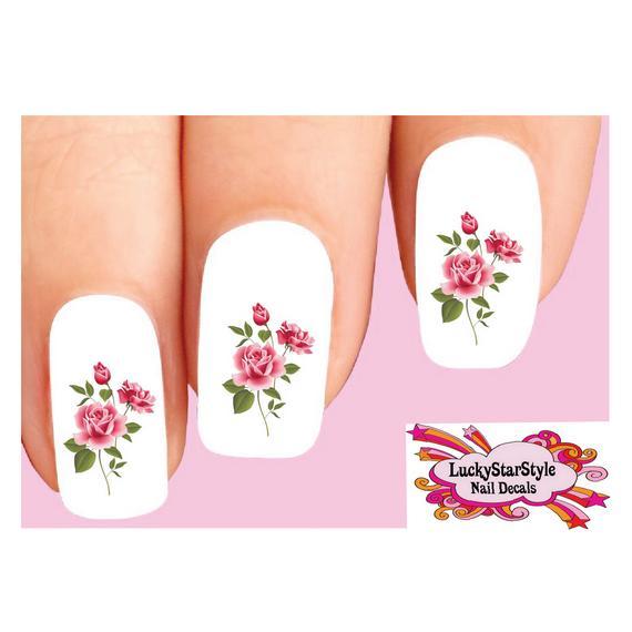 Waterslide Flower Rose Nail Decals Set of 20 - Pink Roses | eBay