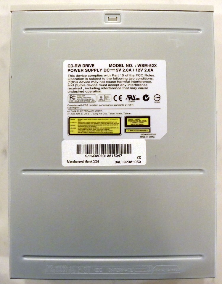 Ultima WSM-52X CD-ROM/RW IDE/PATA 52x24x52x Optical Internal Drive Free ...
