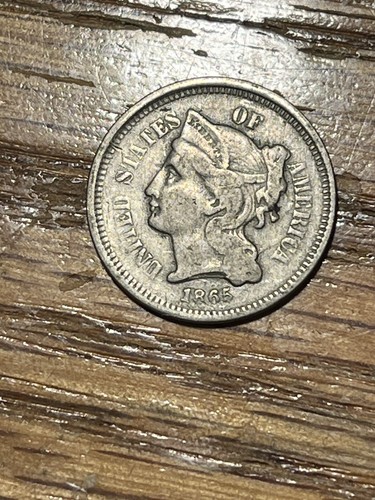 1865 THREE CENT NICKEL PIECE 3C CIVIL WAR DATE XF US TYPE COIN FULL ...