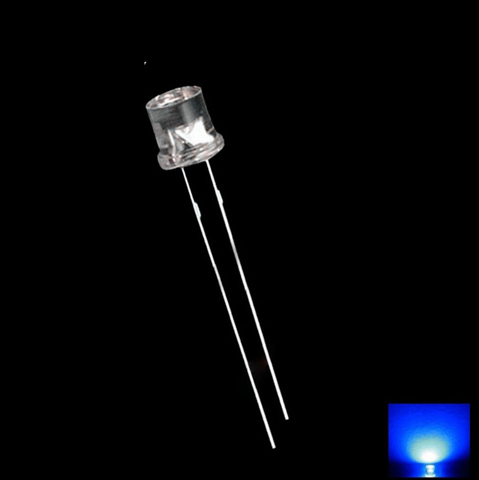 1000PCS NEW 5MM 2Pin Flat Blue LED Wide Angle Flat Head Light Lamp NEW ...