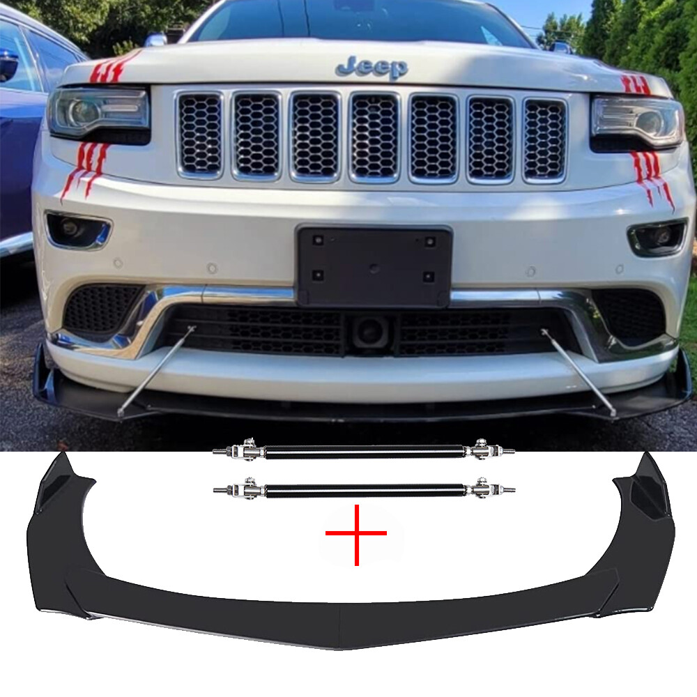 For Jeep Compass Front Bumper Lip Spoiler Splitter + Strut Rods Glossy ...