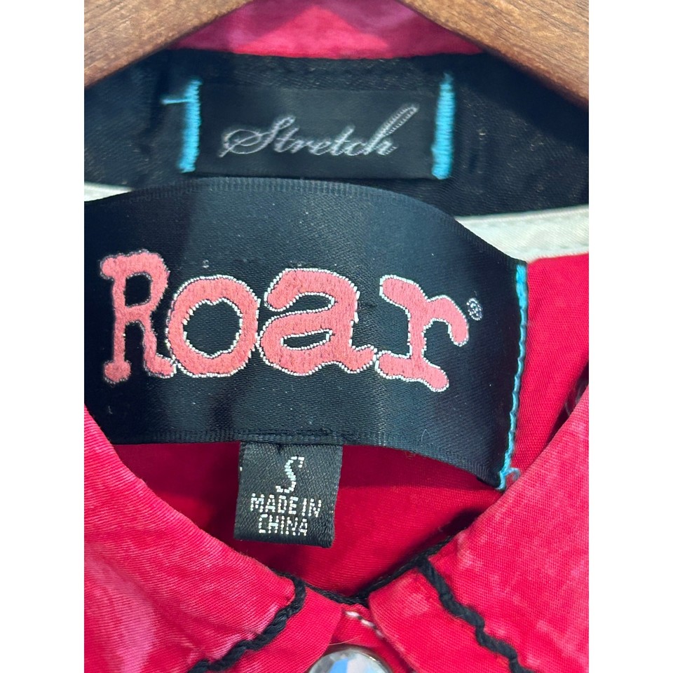 Roar Red Women's Western Rodeo Snap Bling Shirt Black Detail size S | eBay