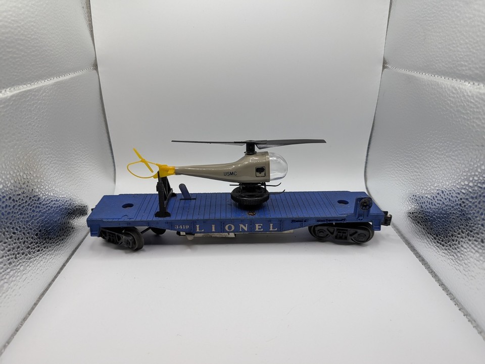 RARE! Lionel Postwar #3419 Flat Car with USMC Helicopter - O Gauge ...