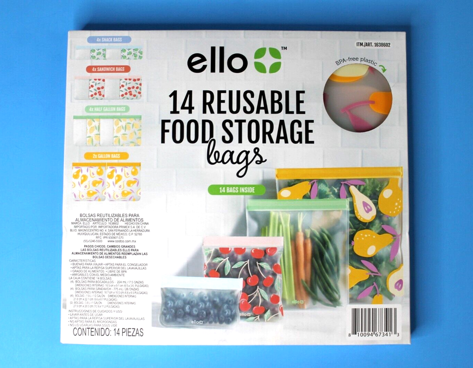 Ello Plastic Reusable Food Storage BPA-Free Bags 14 Pack - New | eBay