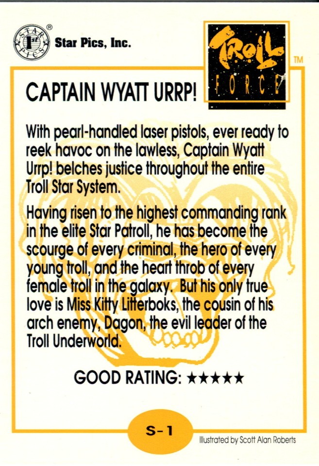 TROLL FORCE 1992 STAR PICS PROMO CARD S1 CAPTAIN WYATT URRP! | eBay