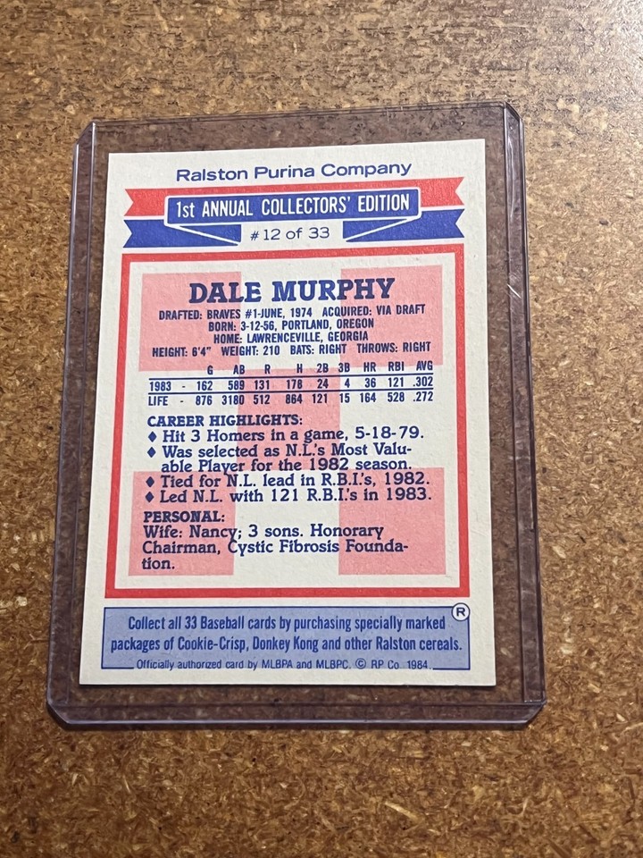 1984 Topps Baseball Ralston Purina # 12 Dale Murphy | eBay