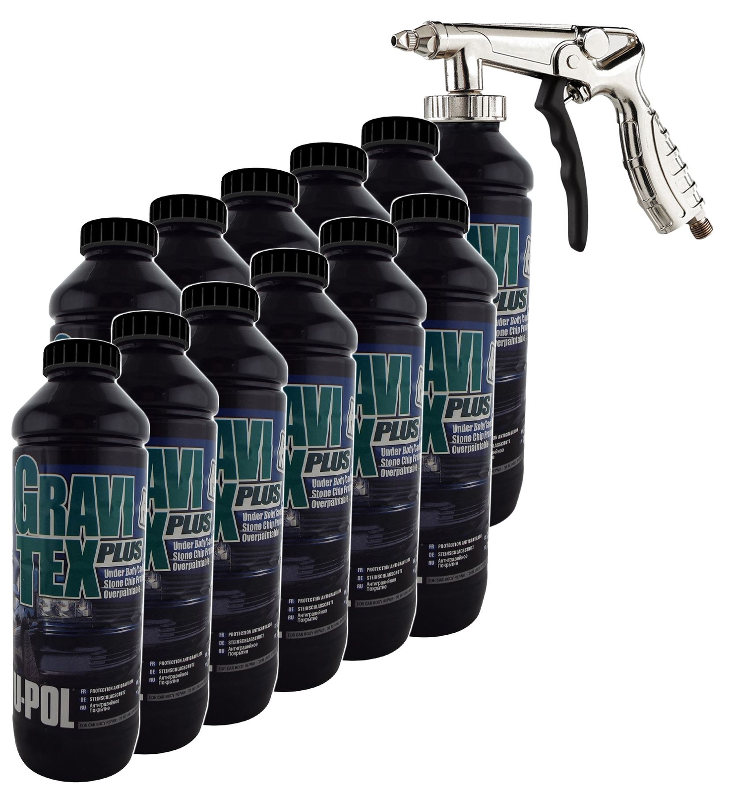 UPol GRAVITEX Stone Chip Overpaintable Protection Black 1 Litre x 12 ...