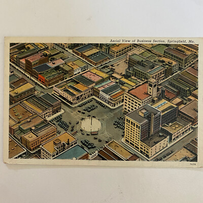 Vtg Springfield,MO Aerial View of Business Section Teich Christian ...