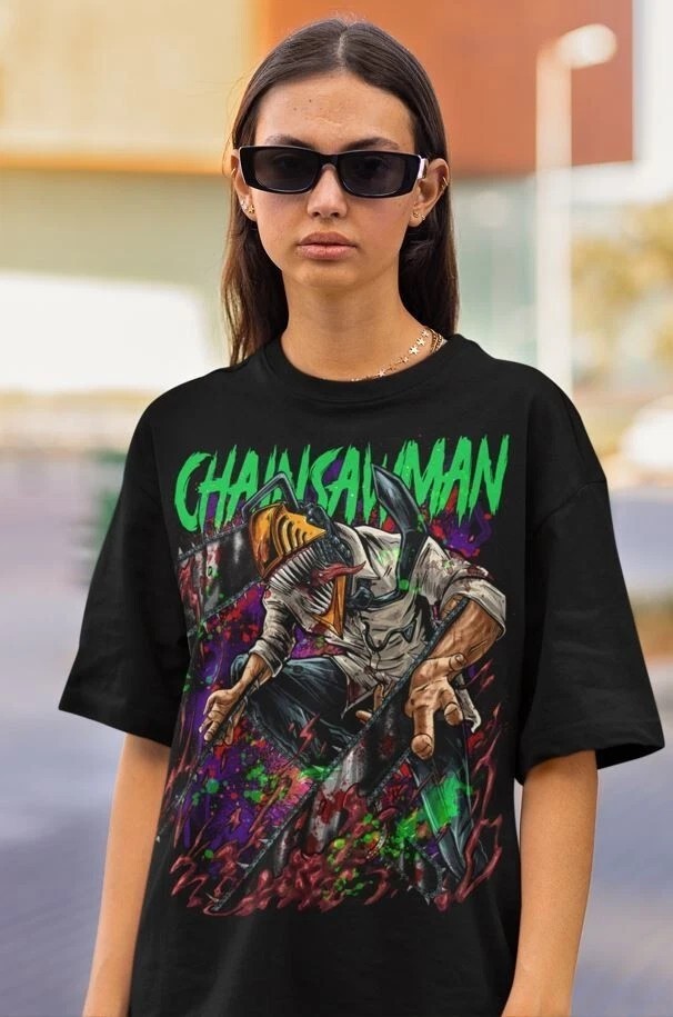 Chainsaw Man T-shirt Chainsaw Man Anime Csm Denji Power Black Shirt | eBay