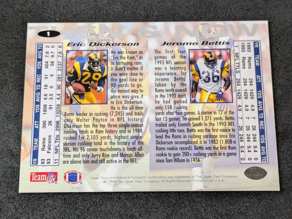 1994 Collector's Choice #1 Jerome Bettis / Eric Dickerson Then and Now ...
