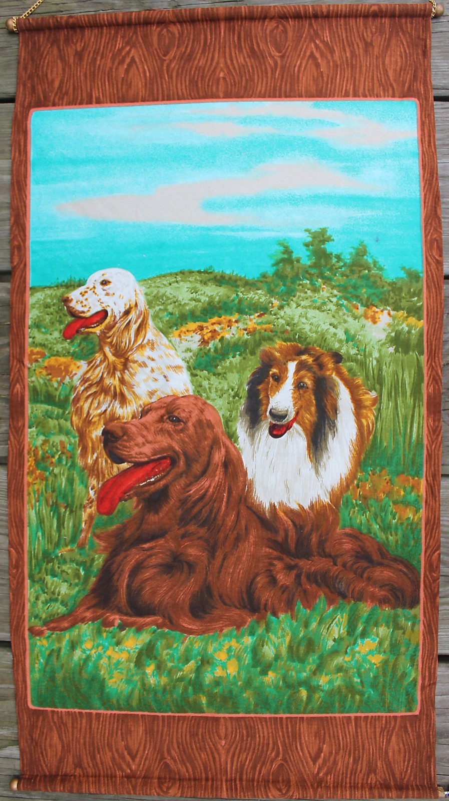 Collie, Irish, Setter 3 Dogs Wesco Reltex Fabric Wall Hanging Barkcloth ...