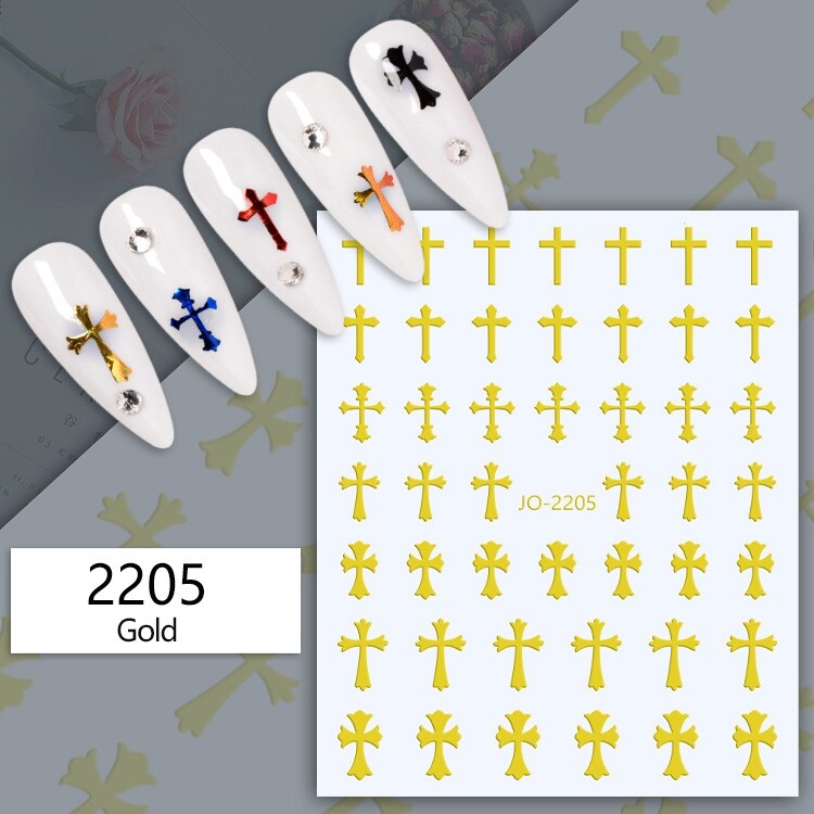 Cross Nail Art Sticker Gold Silver Black White Nail Decals 9 Colors 5 ...