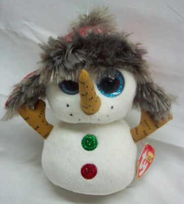 TY Beanie Boos BIG EYED BUTTONS THE SNOWMAN W/ HAT 6" Plush STUFFED Toy ...