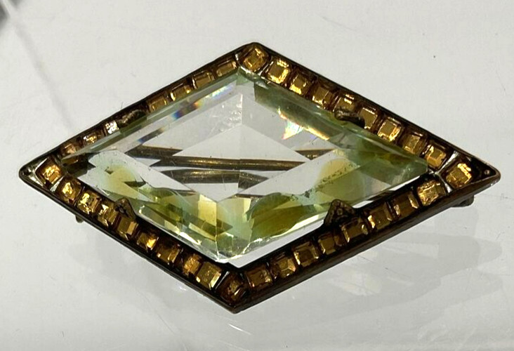 Vintage Art Deco Style Diamond Shape Gold Color Rhine… - Gem