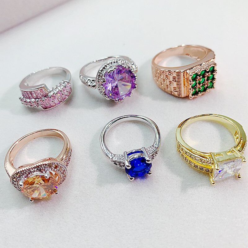 100Pcs Wholesale Colorful Crystal Mixed Rings Bulk Finger Band Ring ...