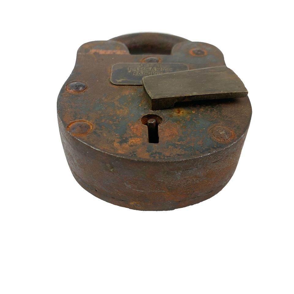 Vintage 4.5" Colt Firearms Factory 62 Cast Iron Padlock Lock Two Keys ...