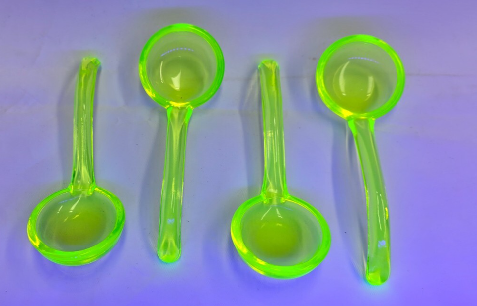 Set of 4 - YELLOW URANIUM DEPRESSION GLASS LADLE MAYONNAISE CONDIMENT ...
