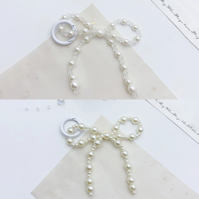 Sweet Crystal Pearl Bowknot Keychain Korean Bow Beaded Keyring Bag ...