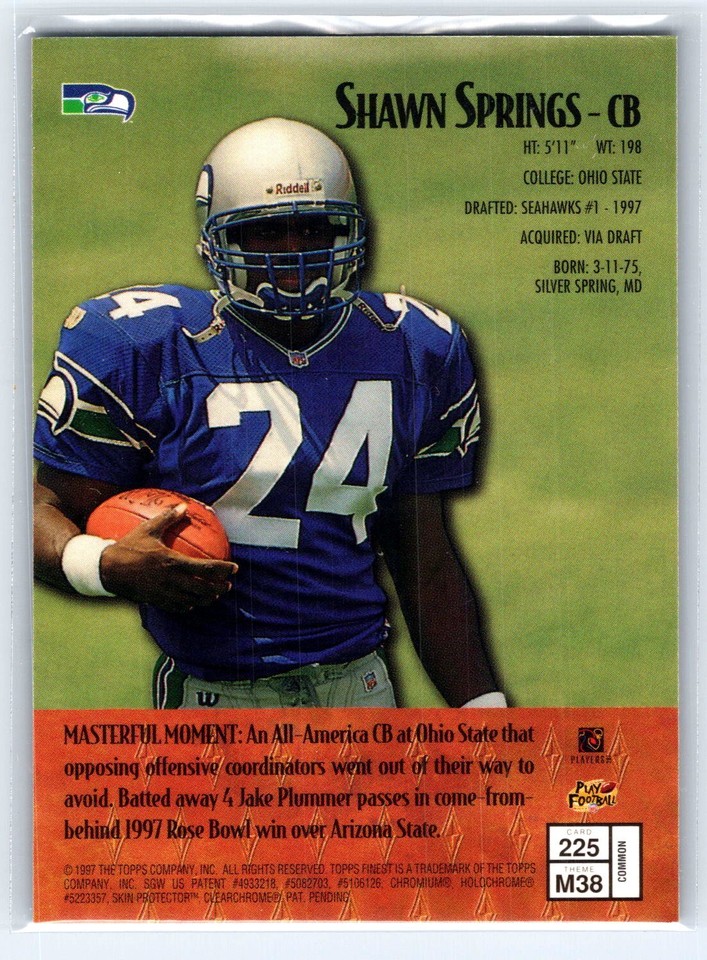1997 Finest #225 Shawn Springs MASTERS Seattle Seahawks W/ PEEL | eBay