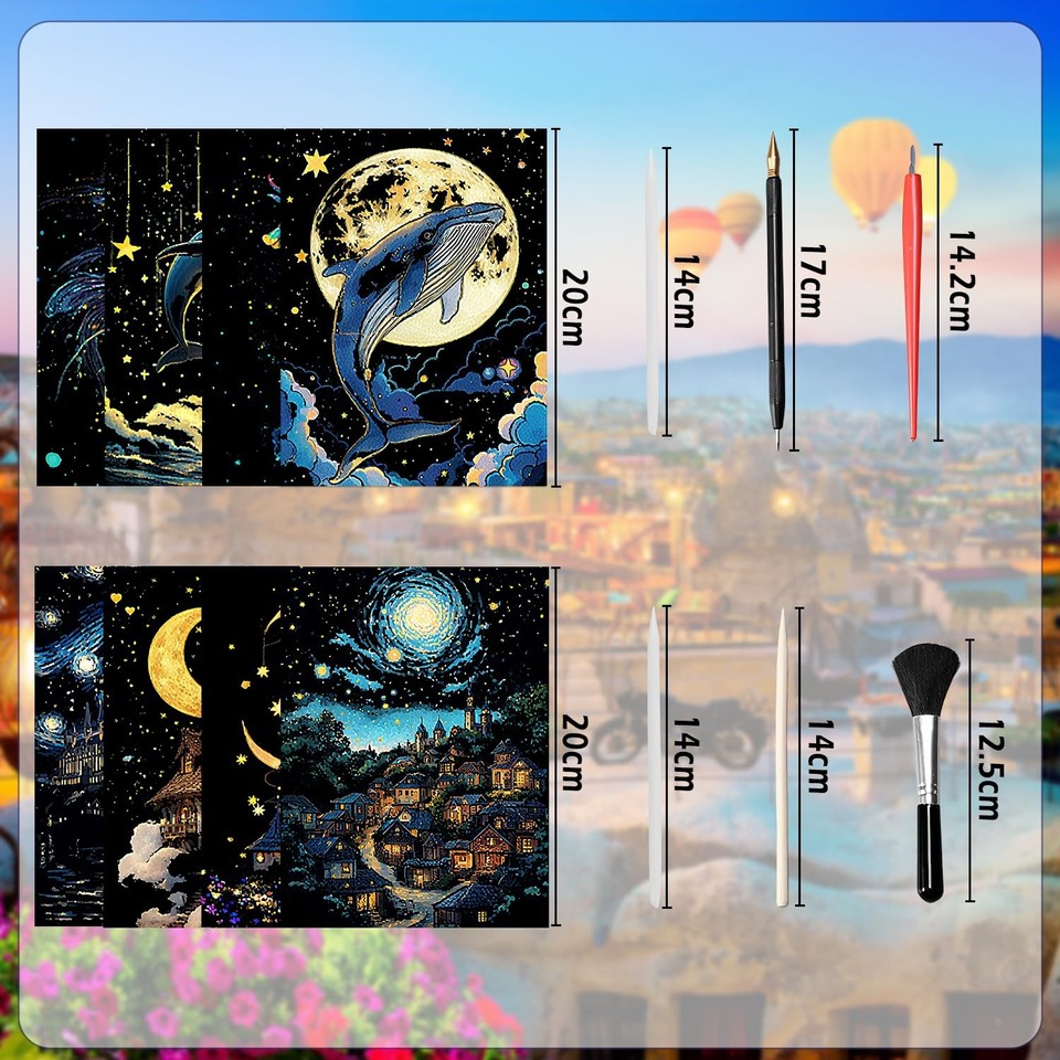 Luminous Scratch Art Notes Kit, Rainbow Scratch Paper Stencils, 8-Piece ...