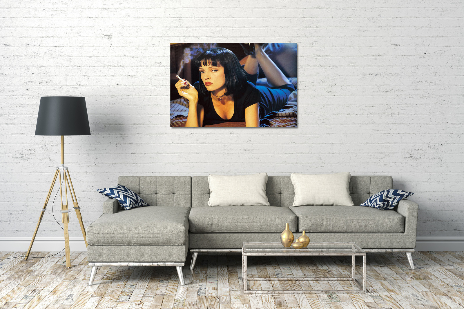 Lein-Wand-Bild Filmplakat Filmmotiv Pulp Fiction Uma Thurman auf Bett ...