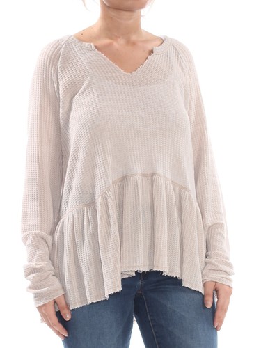 WILLIAM RAST Womens Beige Gryphon Long Sleeve V Neck Peplum Top L ...