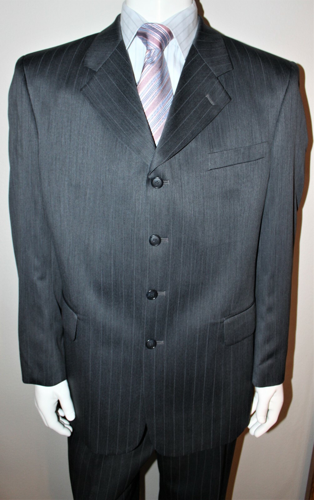 Vanetti Men's 44R Blue Pinstripe 4 Button 2 Piece Pleated Pants Suit | eBay