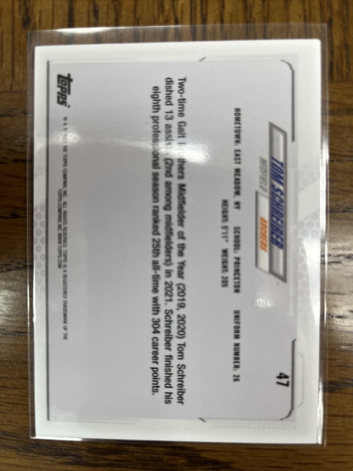 2021 Topps PLL Premier Lacrosse TOM SCHREIBER, Card #47, 2nd Team All ...