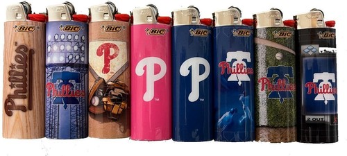 8pc FULL SIZE SET PHILADELPHIA PHILLIES MLB BASEBALL BIC LIGHTERS ...