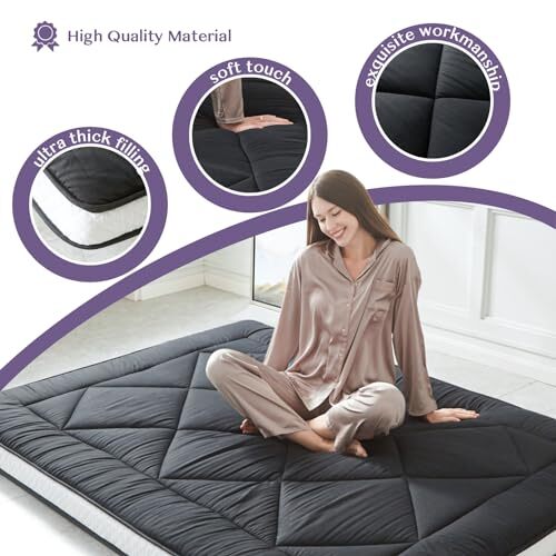 Floor Mattress Futon Mattress, Extra Thick Roll Up Twin XL Black ...