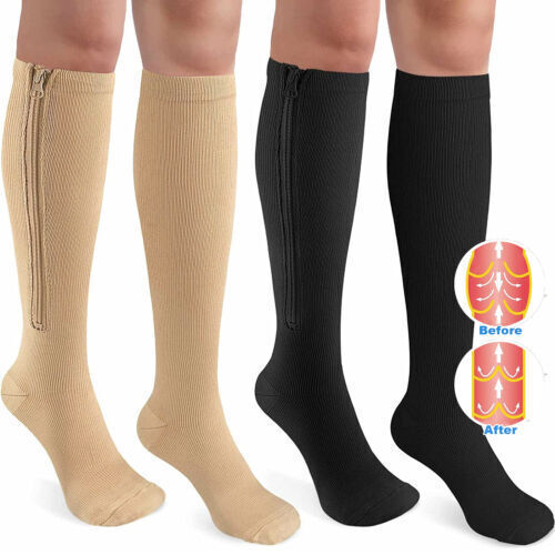 3x Zipper Closed Toe Compression Socks 30-40mmHg Calf Leg Ankle Support ...