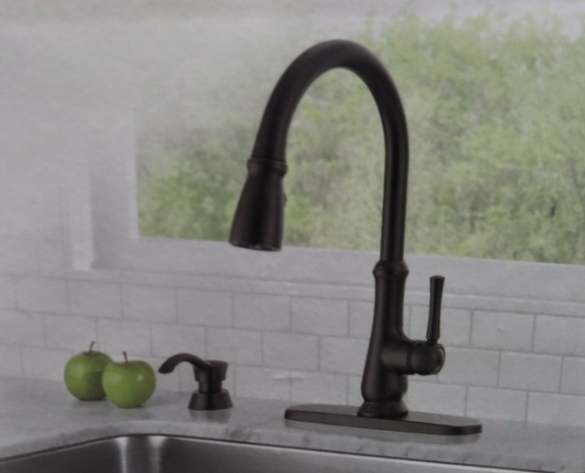 DELTA DOLMAN VENETIAN BRONZE 1 HANDLE PULLDOWN KITCHEN FAUCET #19818Z ...