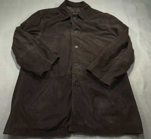 Jos A Bank Coat Mens Large Trench Over Leather Suede Brown Casual ...