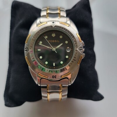 Fossil AM-2993 Watch Stainless Steel Two Tone Black Date Water Resist ...
