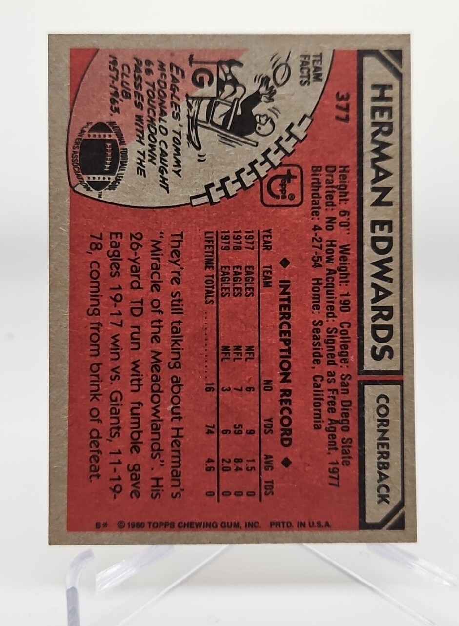 1980 Topps Football #377 Herman Edwards Vintage Philadelphia Eagles ...