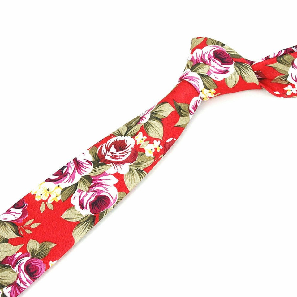 Cotton Pink Fuschia 6.5CM Slim Skinny Green Tie Mens Wedding Floral ...