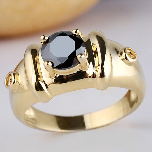 Single Stone Gold Color Sterling Silver 925 Ring for Men Size Gift for ...