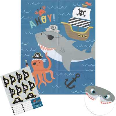 Ships Ahoy Pirate Pin the Hat Party Supplies Kids Childs Shark Activity ...