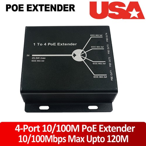 4 Ports POE Extender 10/100M RJ45 25.5W Extend 120M IEEE 802.3af for IP ...