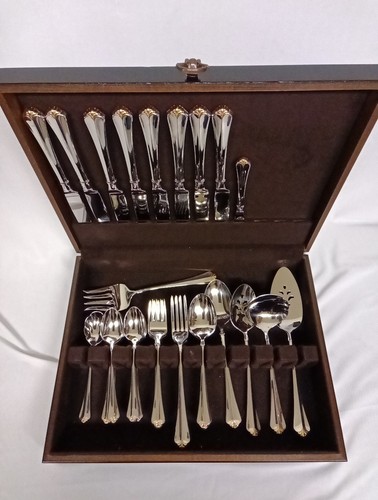 55 pc ONEIDA Cube Mark GOLDEN JUILLIARD Stainless Flatware 8 SETS ...