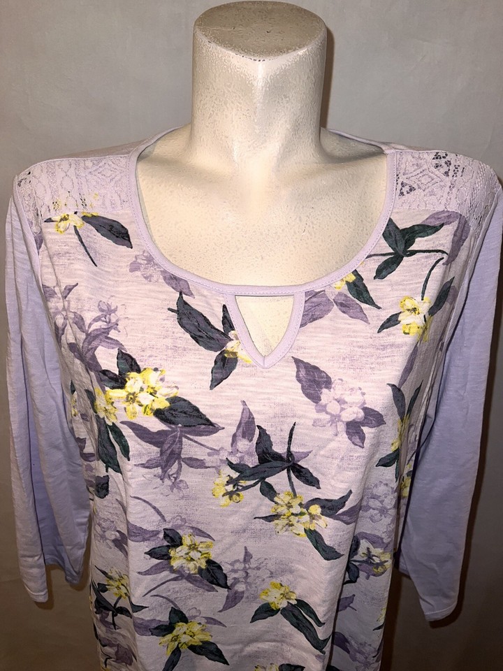 New RETROLOGY Top Women's Plus Size 1X Purple Lace Detail 3/4 Sleeve ...