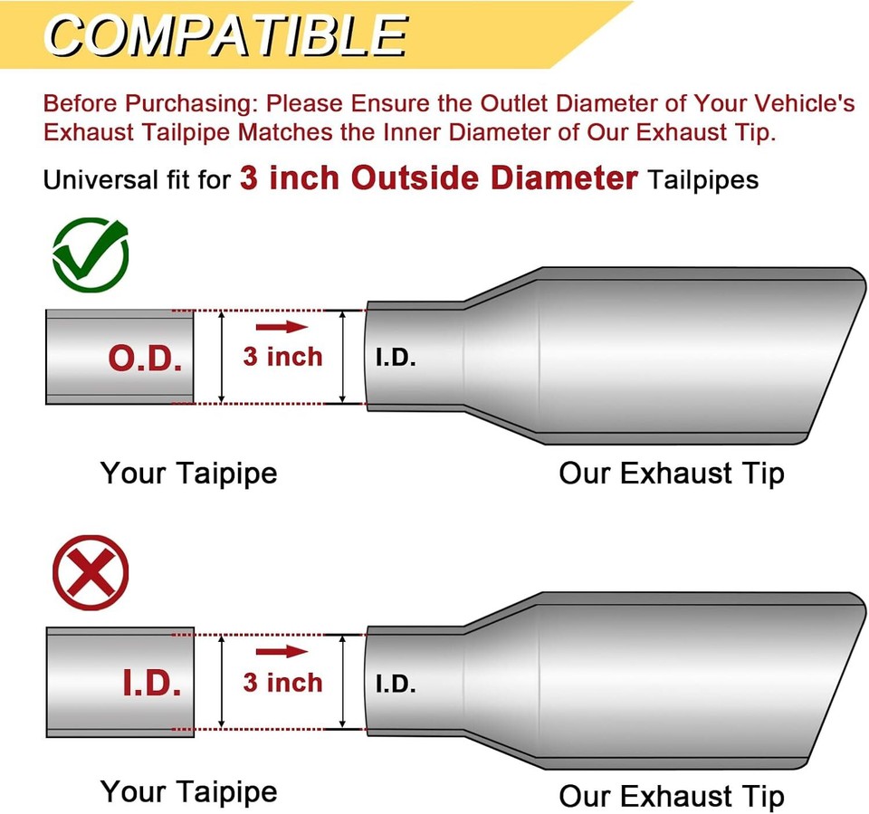 Stainless Steel Exhaust Tip 3" Inlet - 4" Outlet - 12" Long Powder ...