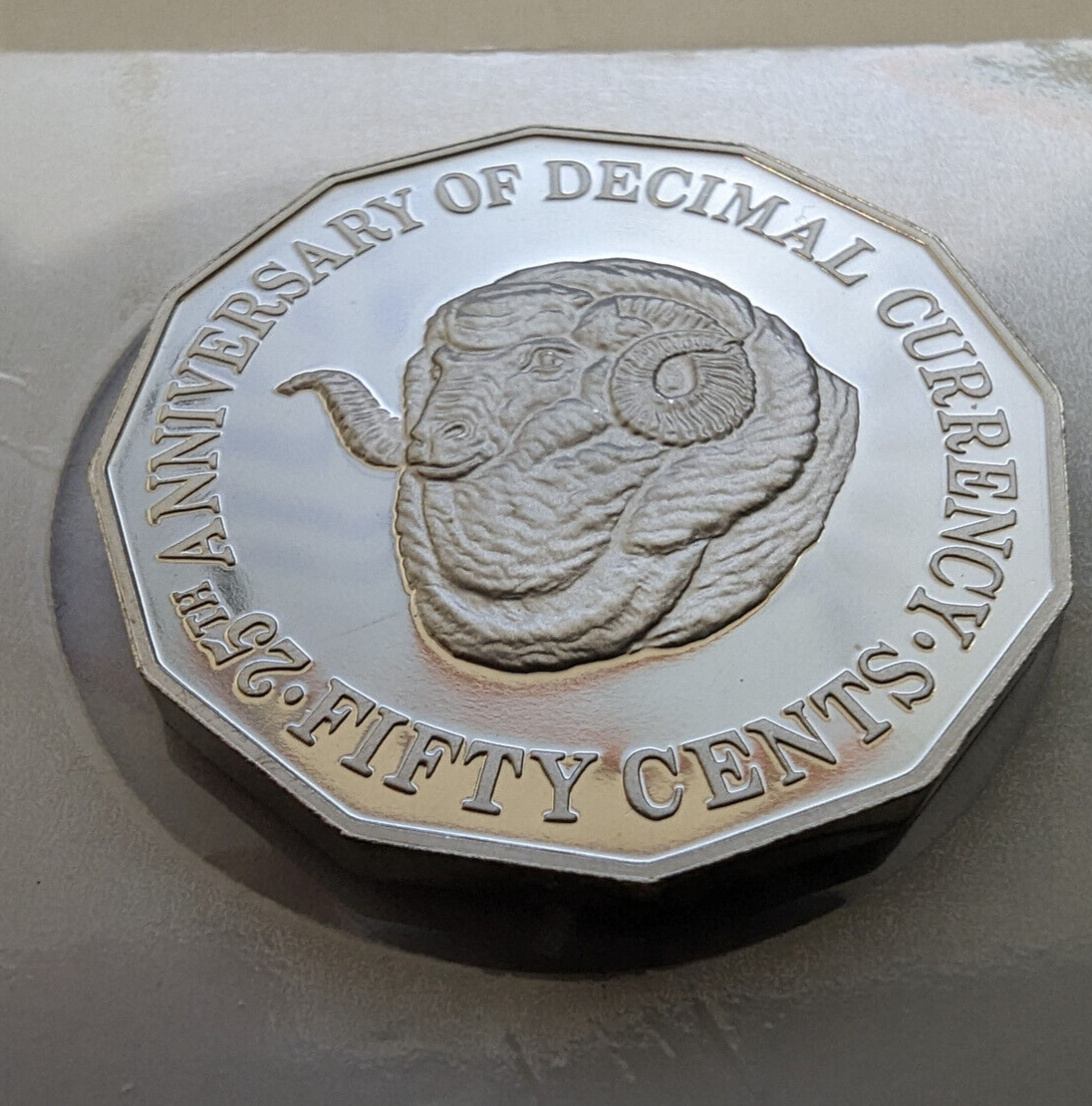 1991 Proof Rams Head fifty cent coin 50c 25th Anniversary Royal ...