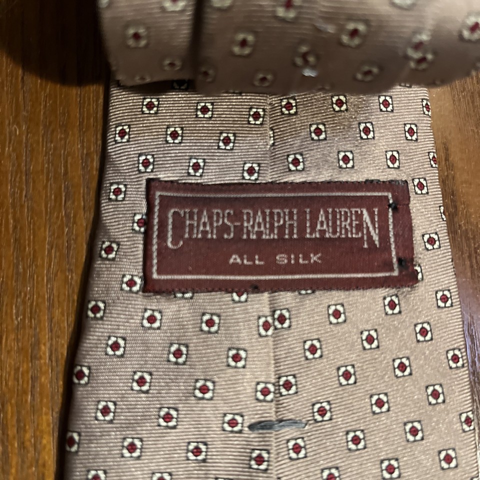 Chaps Ralph Lauren Men's Silk Tie Beige With Burgundy Abstract Dots | eBay