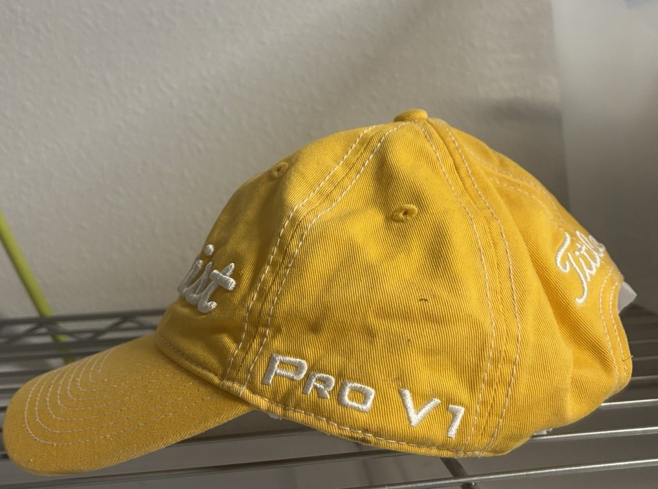 Titleist Yellow Baseball FJ Adjustable Pro V 1 Hat Adjustable Cap Golf ...