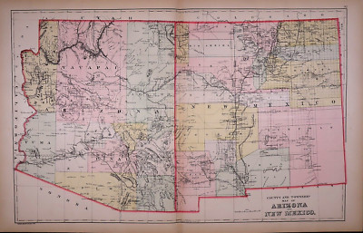 1887 Map ARIZONA & NEW MEXICO TERRITORIES - INDIAN RESERVATIONS ...